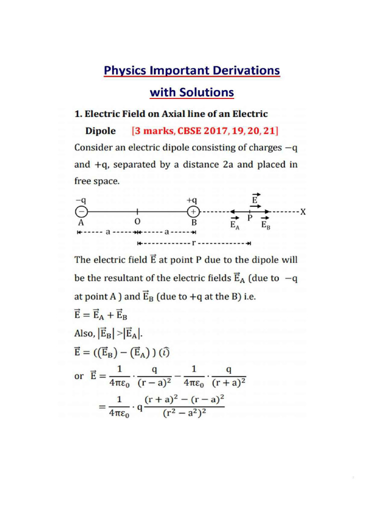 Physics Top 40 Derivations With Solutions | PDF
