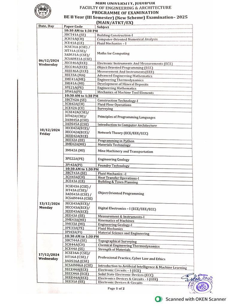 EXAM TIME TABLE 3rd Sem 2024-25 - 241127 - 134500 | PDF