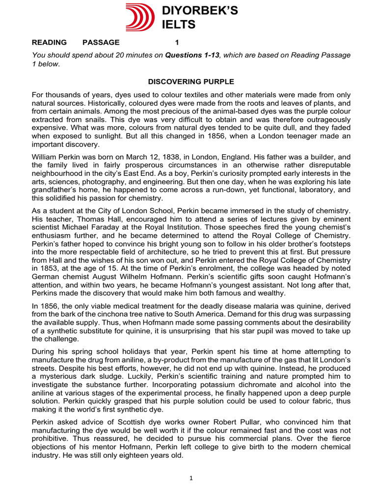 Day 9 Passage 1 | PDF | Dye