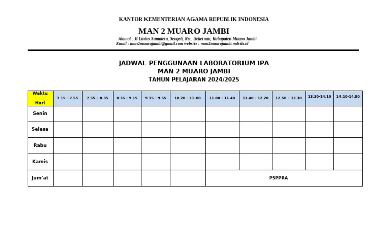 Jadwal Penggunaan Lab IPA | PDF