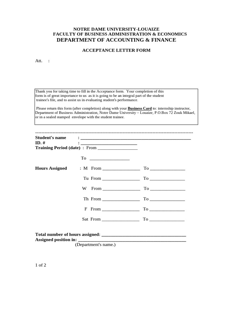 FO - Acceptance Letter Form | PDF | Written Communication | Freight ...