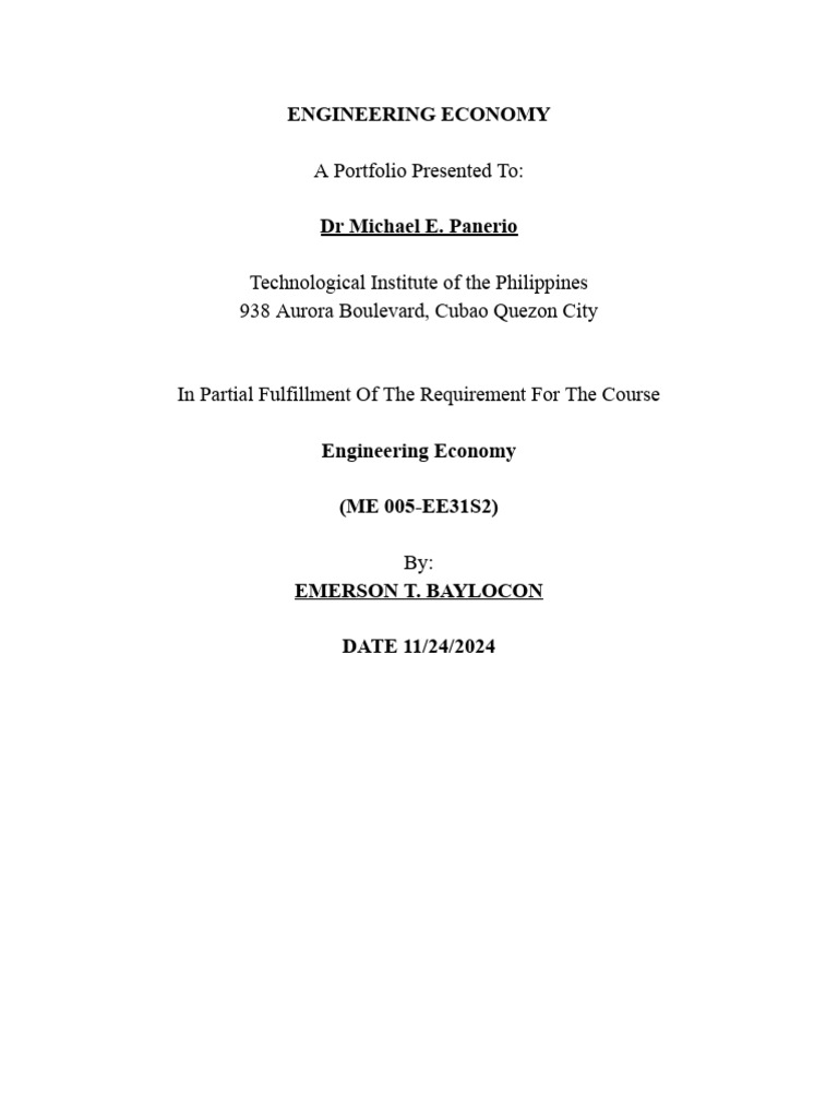 Engineering Economy Portfolio Submission | PDF | Interest | Depreciation