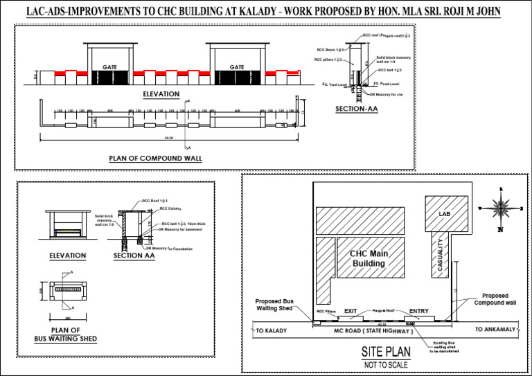 01462816307735CHC Kalady Siteplan With Plan of Compound Wall Bus Waiting Shed and Main Building ...