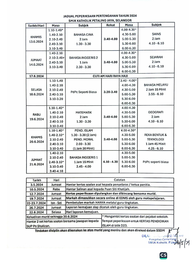 Jadual Peperiksaan Pertengahan Tahun 2024 240524 153211 | PDF