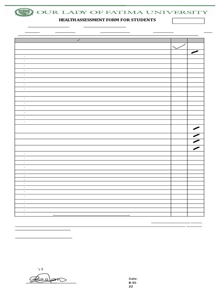 Health Assessment Form For Students: YES NO | PDF | Common Cold ...