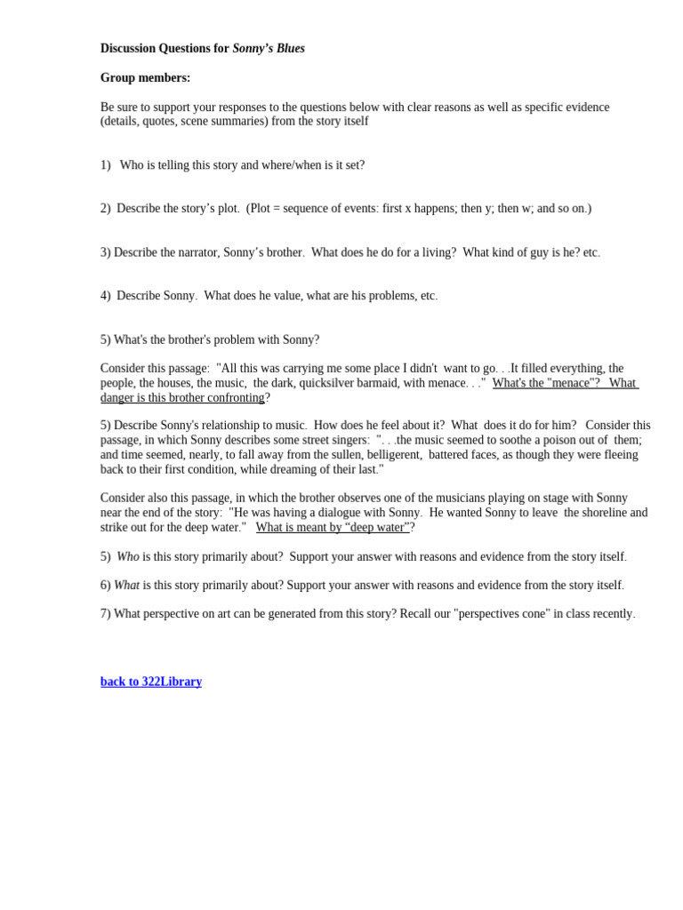 Sonny'SBlues Group Questions | PDF