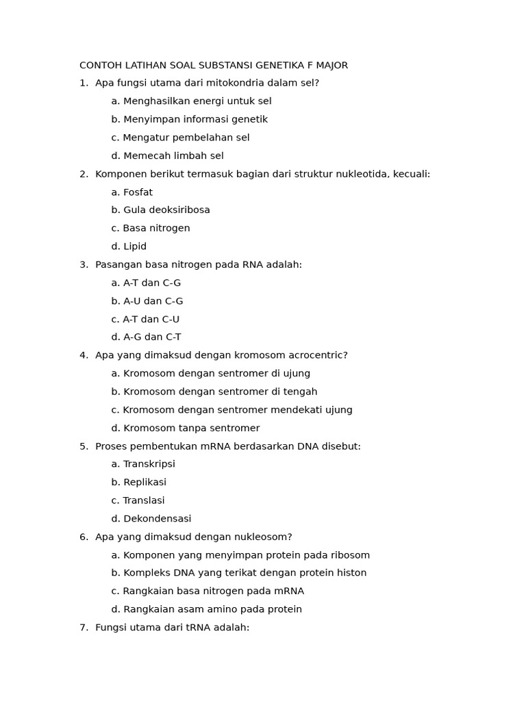 Contoh Latihan Soal Substansi Genetika F Major | PDF