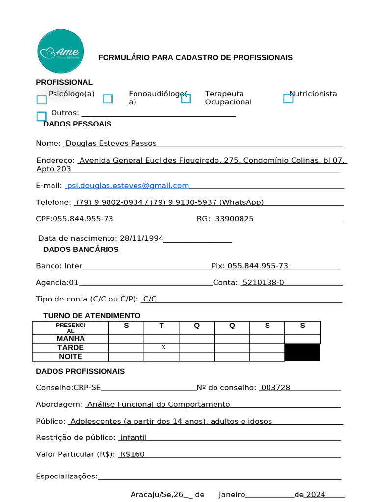 Formulário para Cadastro Profissional | PDF