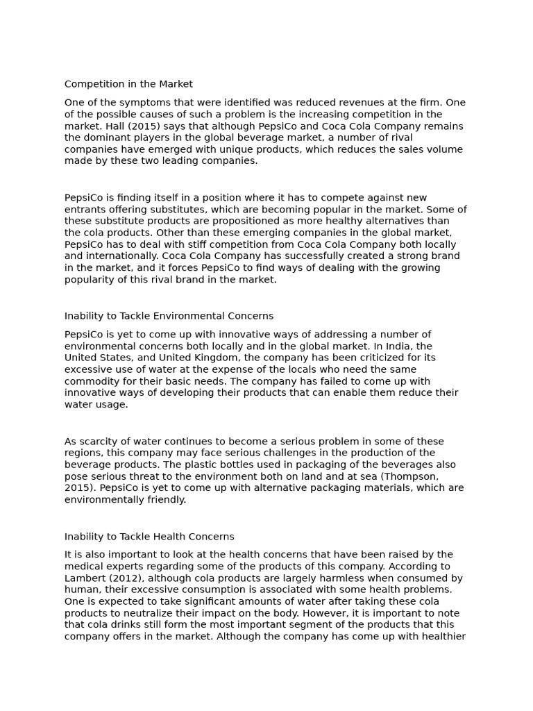 Challenges Faced by PepsiCo | PDF | Pepsi Co | Market (Economics)