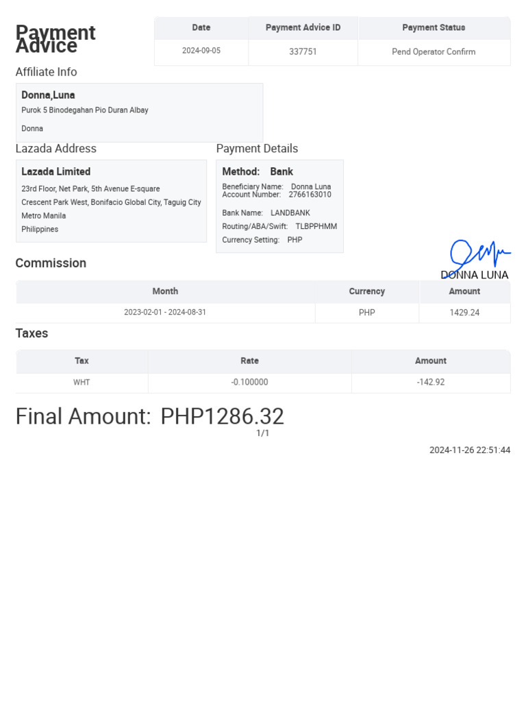 Lazada Invoice Donna Luna | PDF