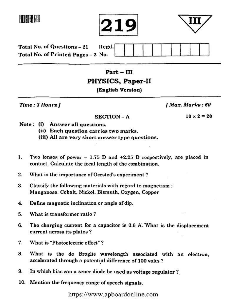 AP Inter 2 Year Physics English Version p2 219 2020 | PDF