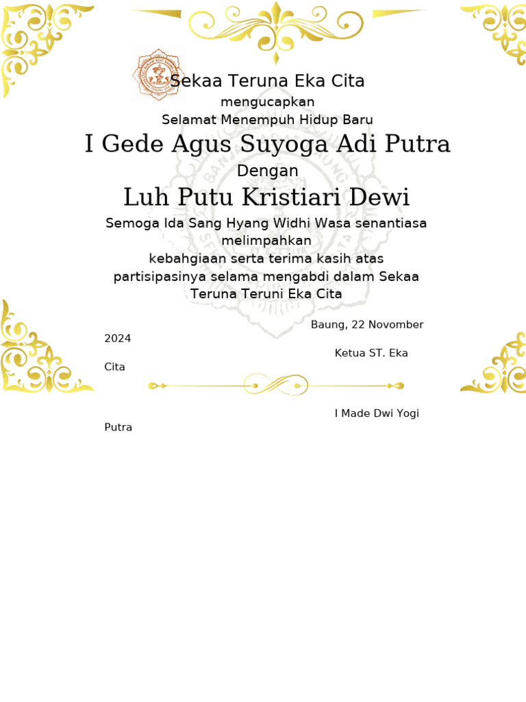 Ucapan Sekaa Teruna Eka Cita | PDF