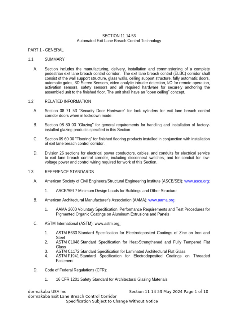 Exit Lane Breach Control Specification | PDF | Door | Specification ...