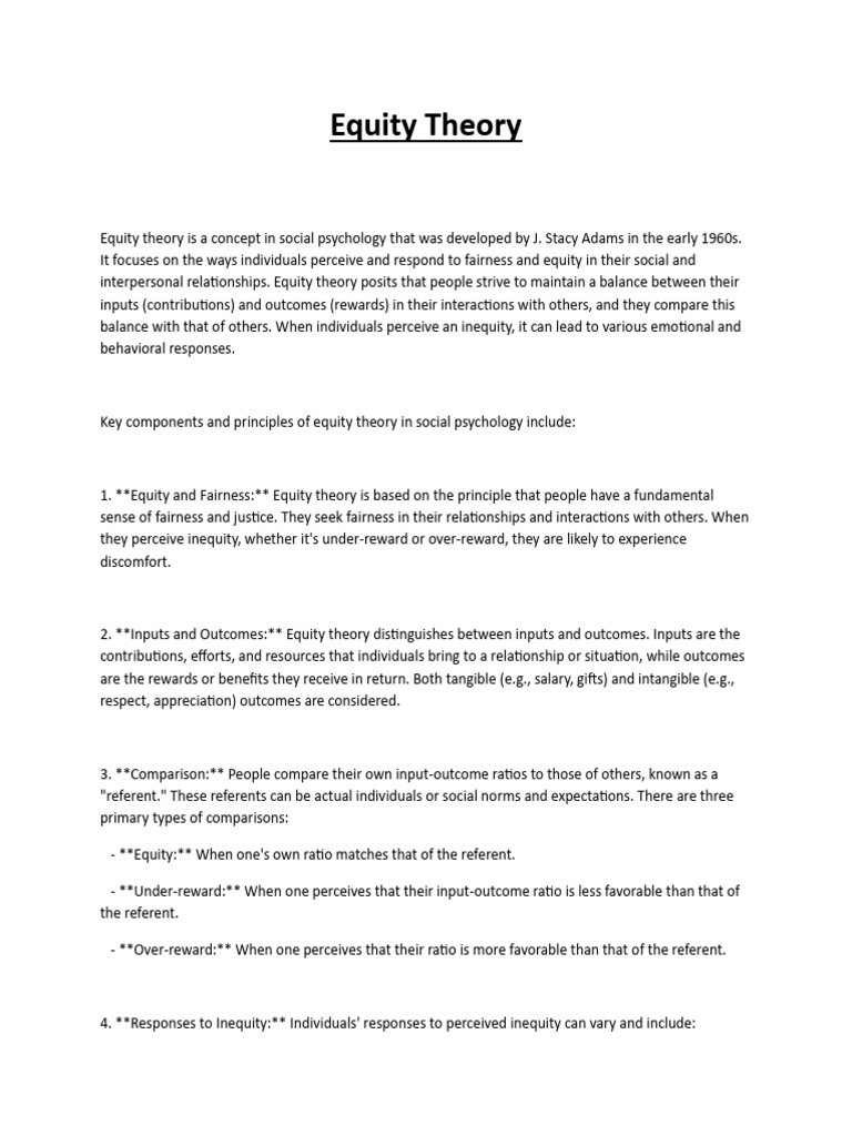 Equity Theory | PDF | Psychological Concepts | Social Psychology