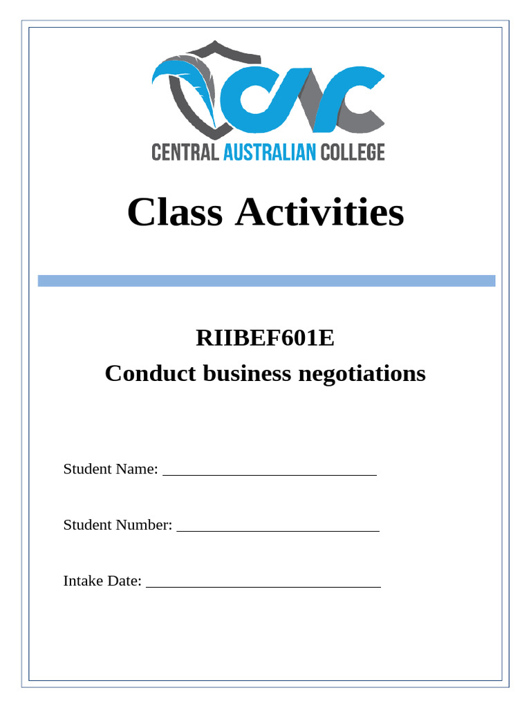 RIIBEF601E - CAC Class Activities | PDF | Negotiation | Communication