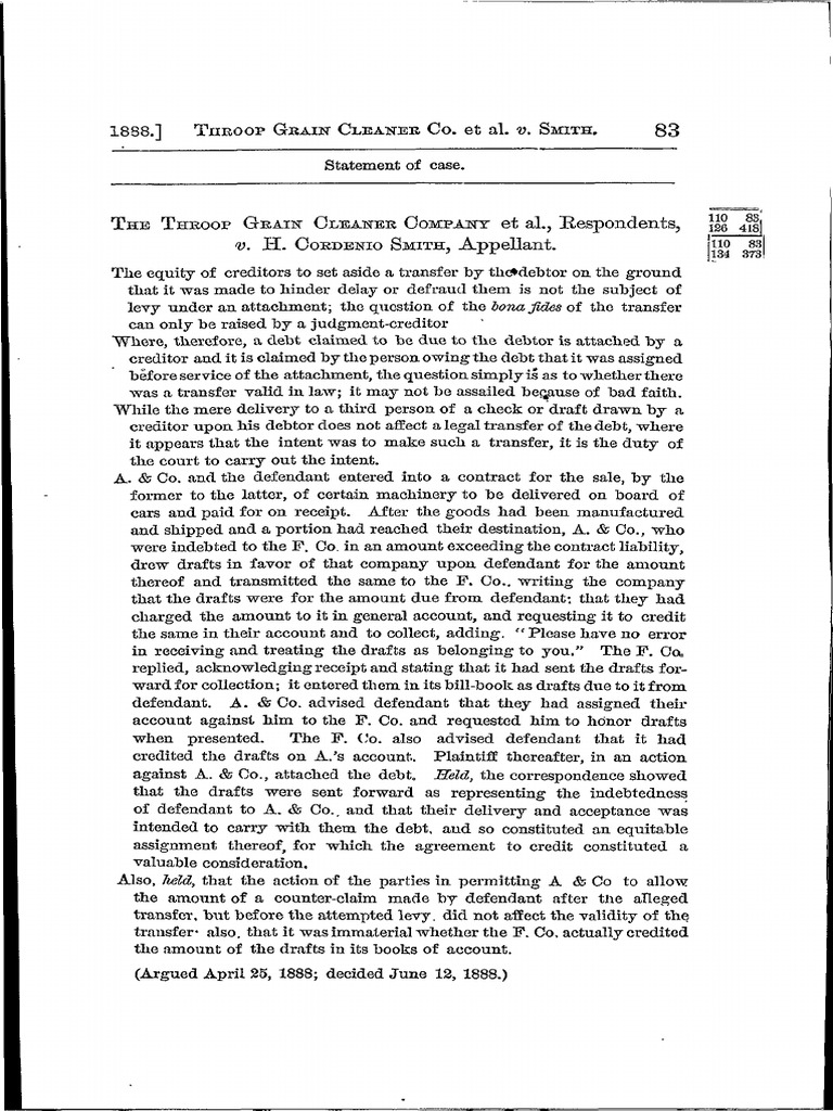 Legal Case: Throop Co. v. Smith, 1888 | PDF