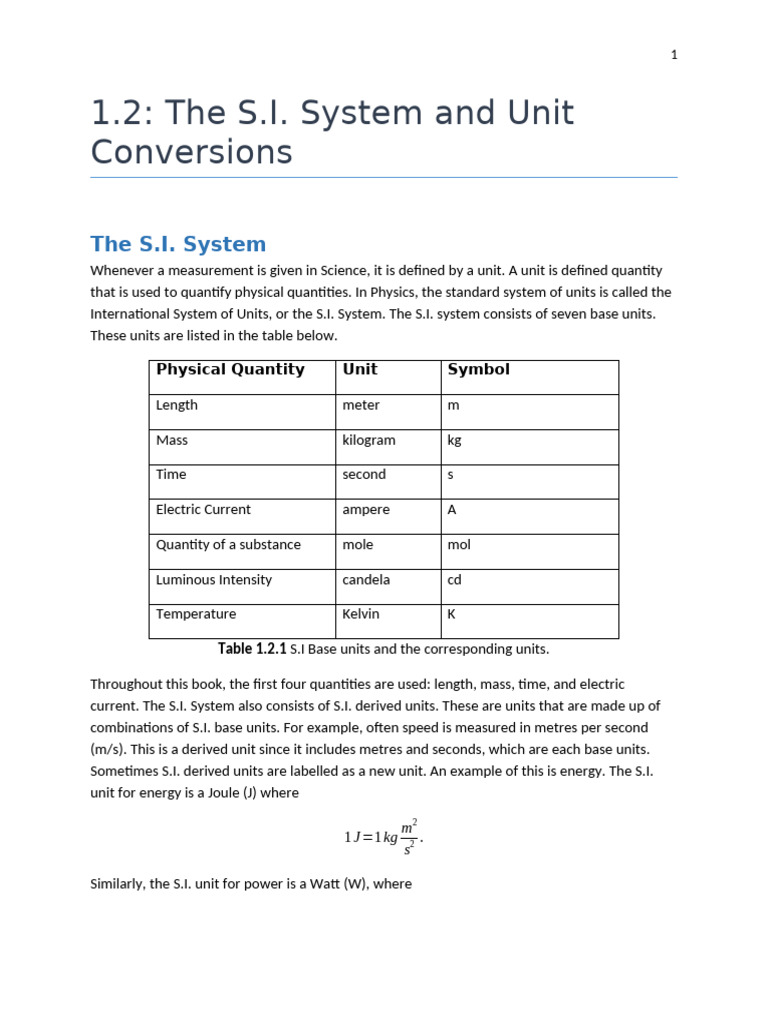 1.2 The S.I. System and Unit Conversions With Solutions | PDF ...