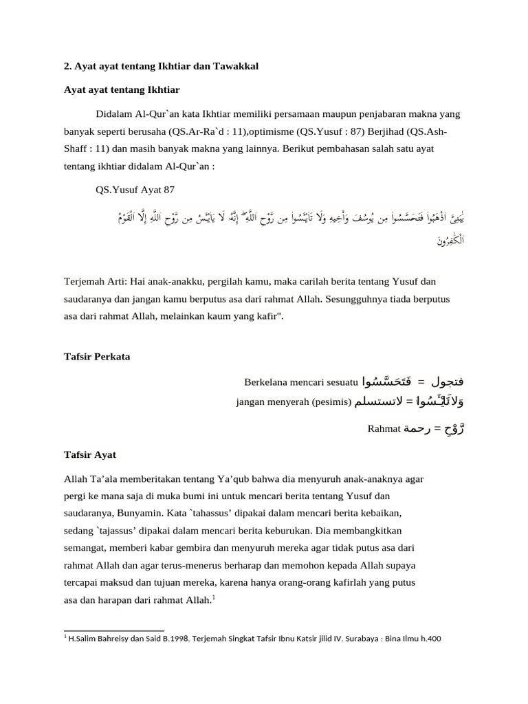 Ayat Ikhtiar Dan Tawakal | PDF