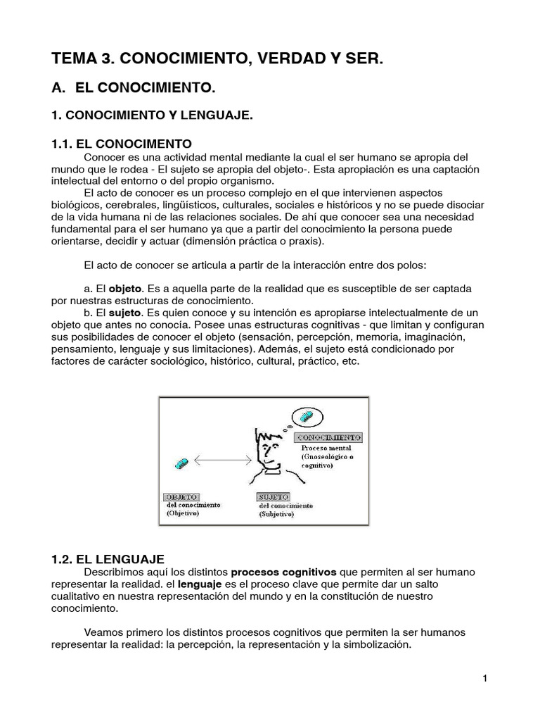 Tema 3. Conocimiento Verdad y Ser. 2023 | PDF | Verdad | Teoría de sustancias