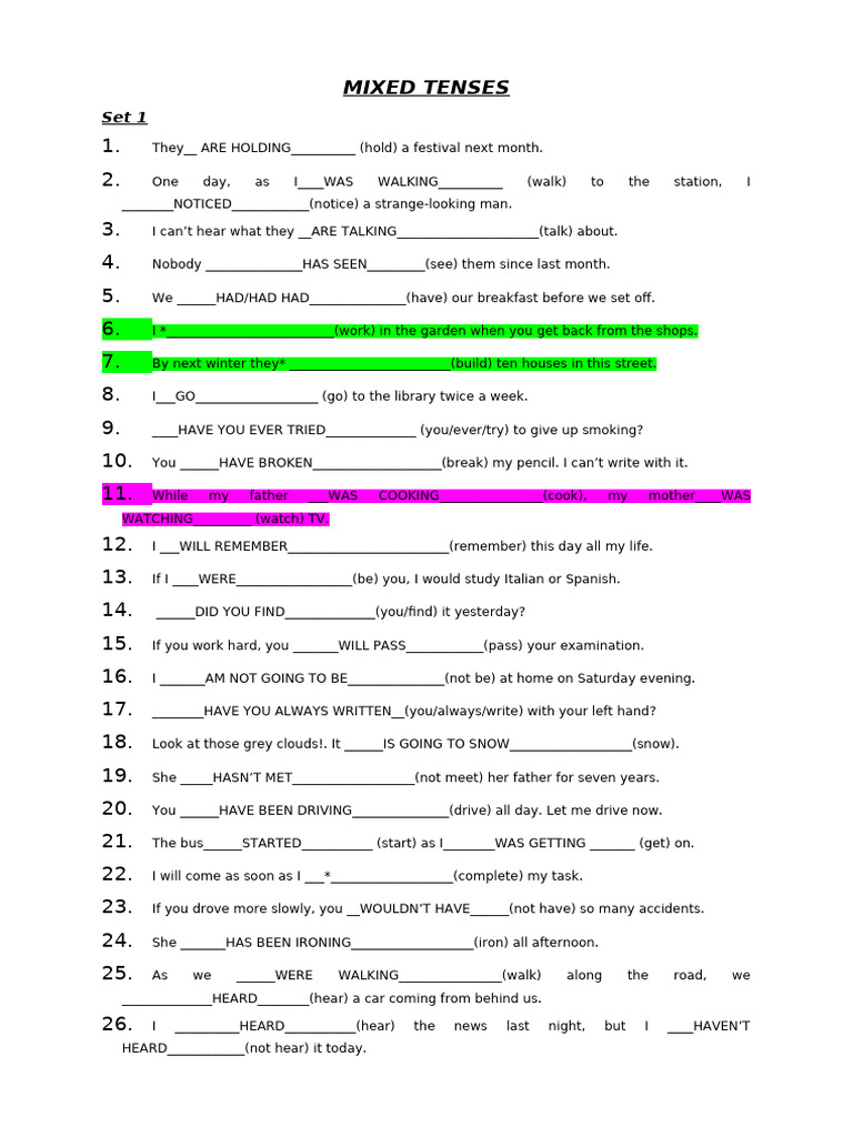 Mixed Tenses Practice Answer Key | PDF