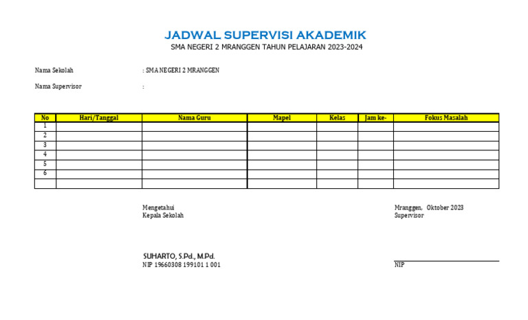 02 Instrumen Supervisi Akademik Kurikulum Merdeka Jadwal Supervisi | PDF
