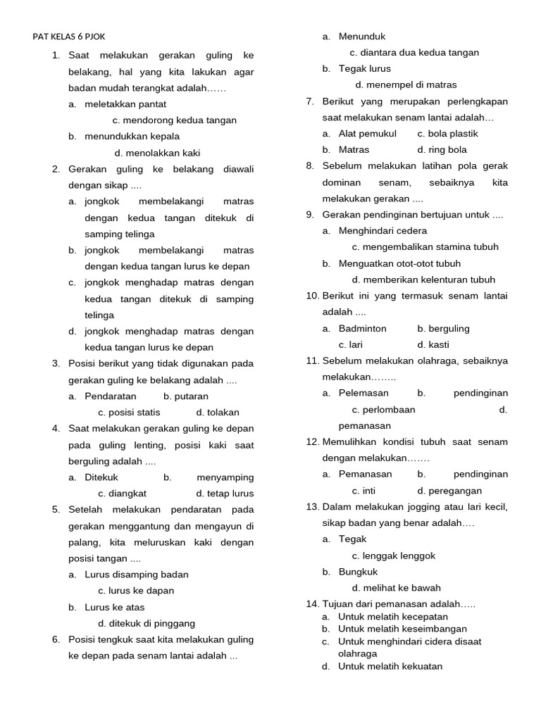 Pat Kelas 6 Pjok | PDF