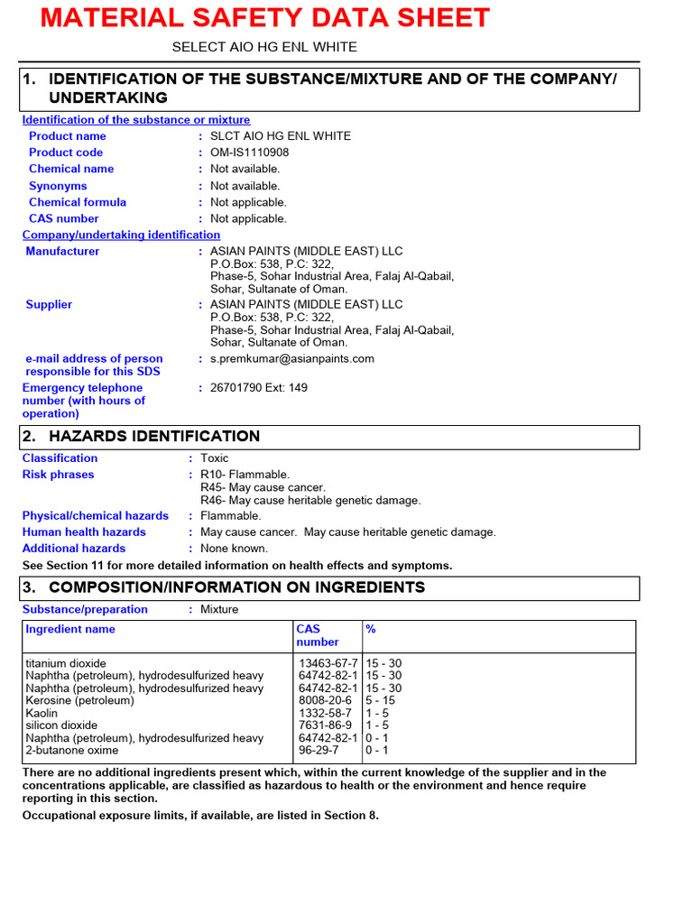 OM-IS1110908 MSDS - AIO White - 240512 - 083359 | PDF | Personal ...