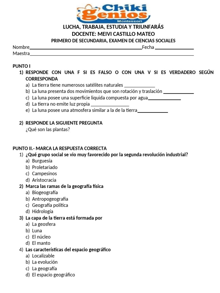 Examen Ciencias Sociales Secundaria | PDF | Américas | Tierra