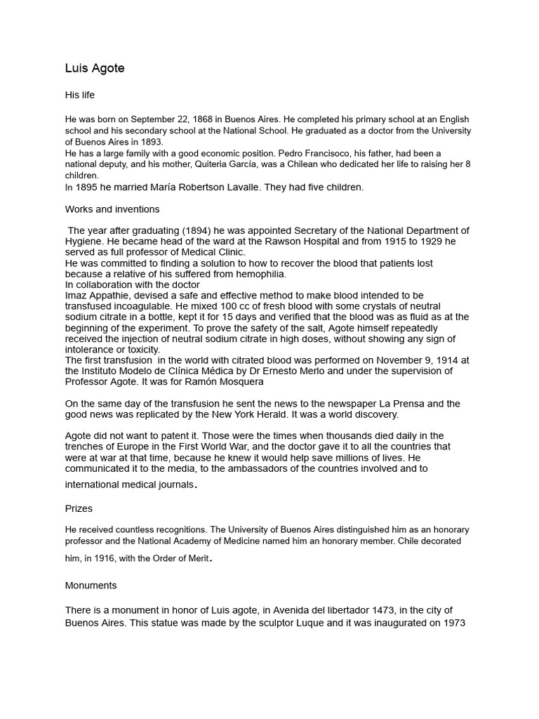 Luis Agote | PDF | Blood Transfusion | Medicine