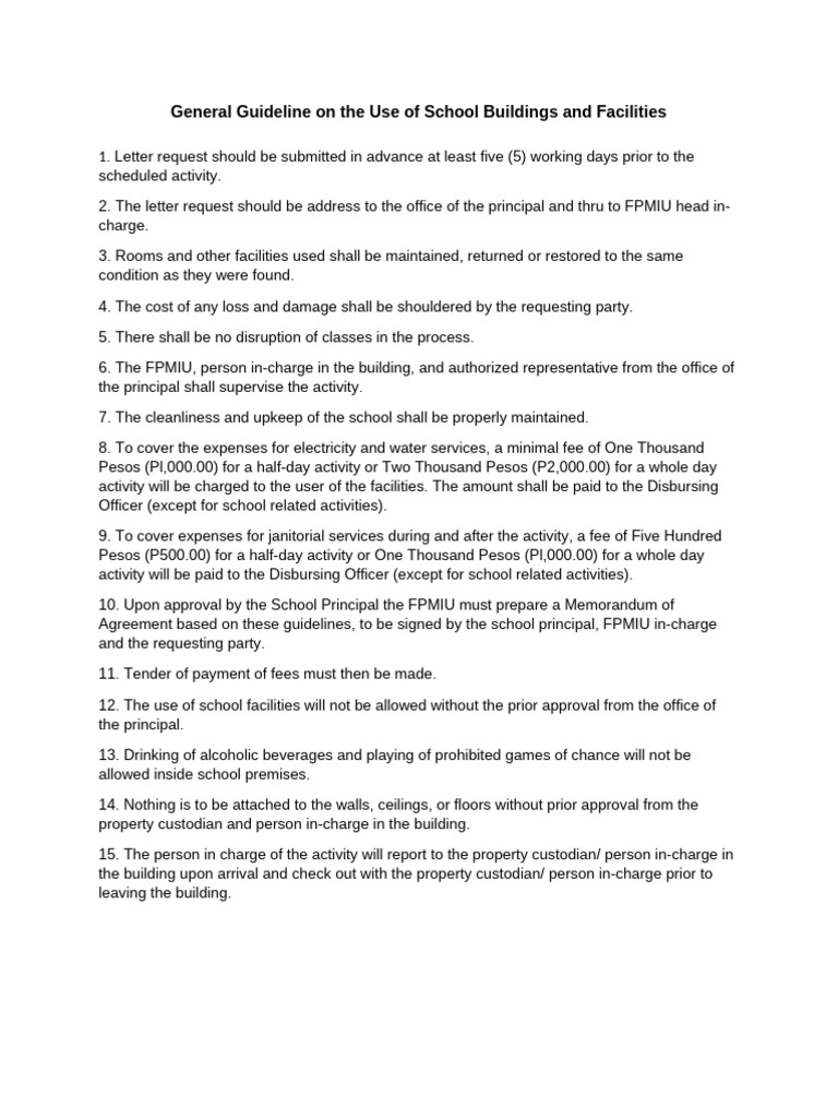 DepEd Guidelines for School Facility Use | PDF