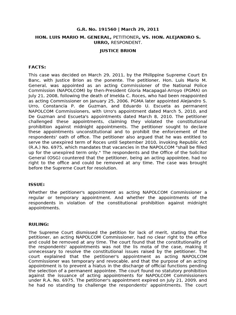 General Vs Urro, GR No. 191560 | PDF | Supreme Court Case Law | Government