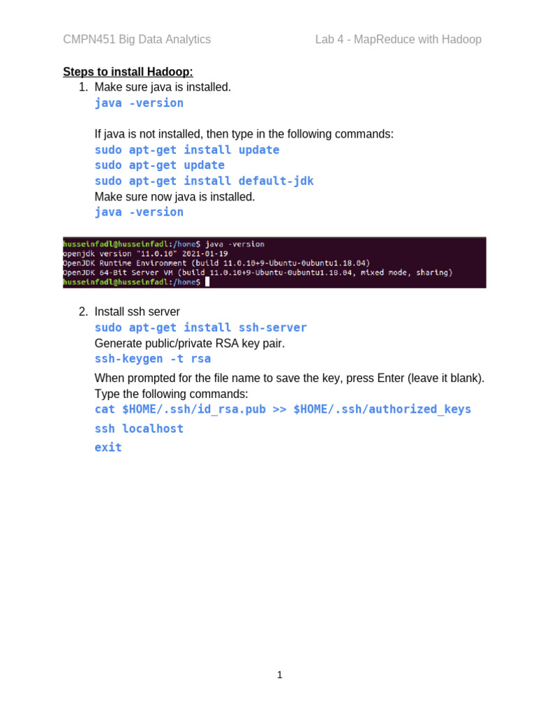 Lab 4 - Installation of Hadoop and MapReduce WordCount Example | PDF | Apache Hadoop | Software ...