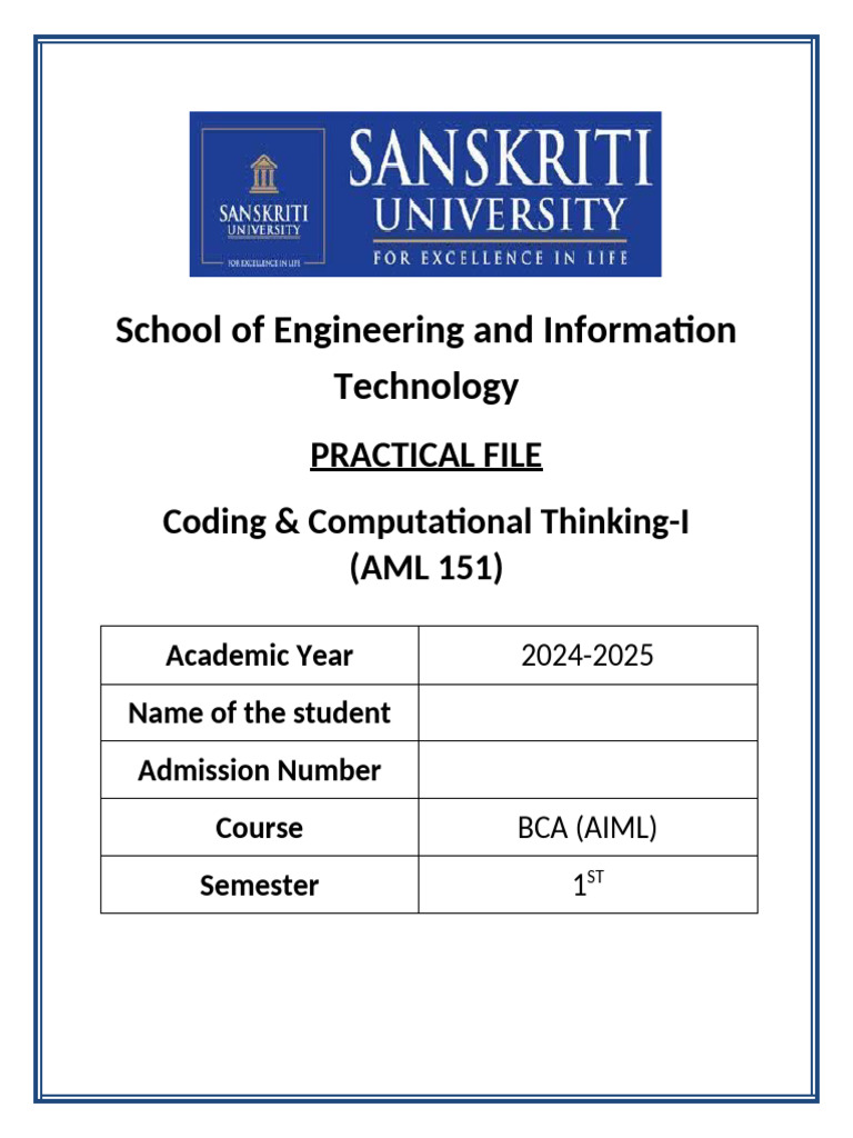 BCA AIML Practical File 2024-2025 | PDF