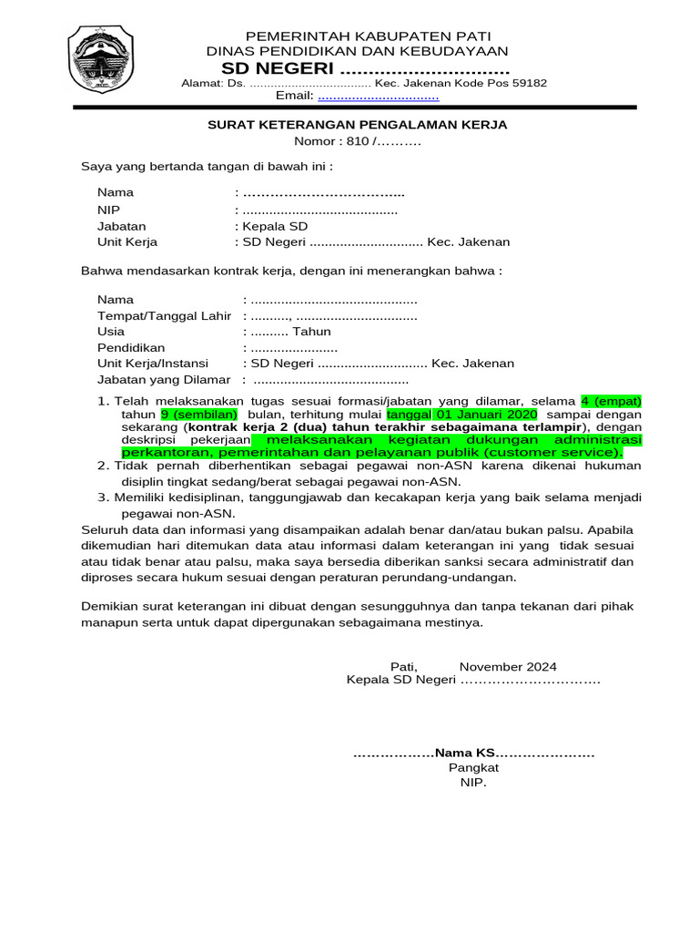 Contoh Format Suket (Seleksi PPPK Tahap 1 TH 2024) | PDF