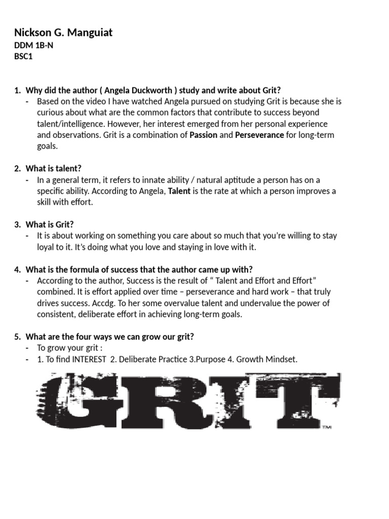 Nickson Manguiat - GRIT | PDF