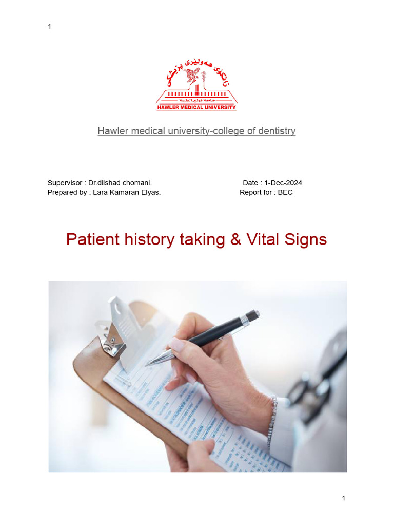Patient History and Vital Signs Guide | PDF | Blood Pressure | Physiology