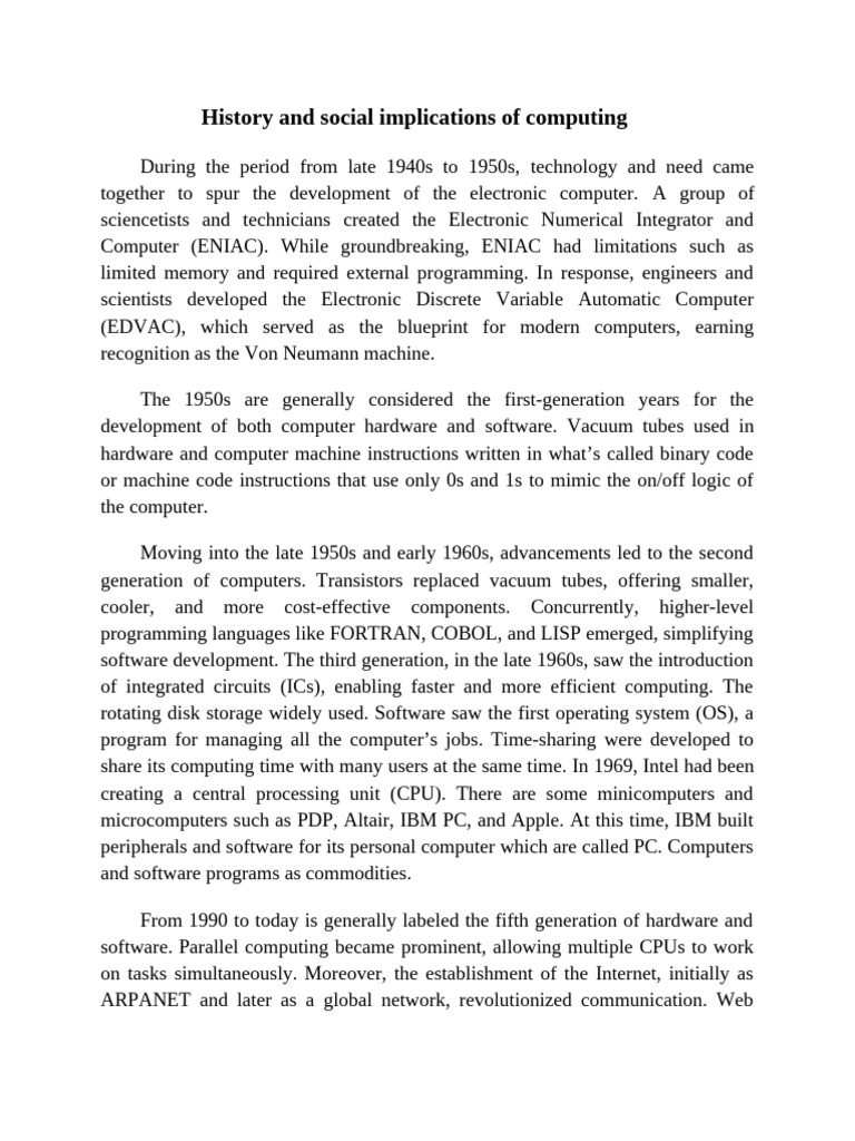 History and Social Implications of Computing | PDF | Central Processing Unit | Computer Program