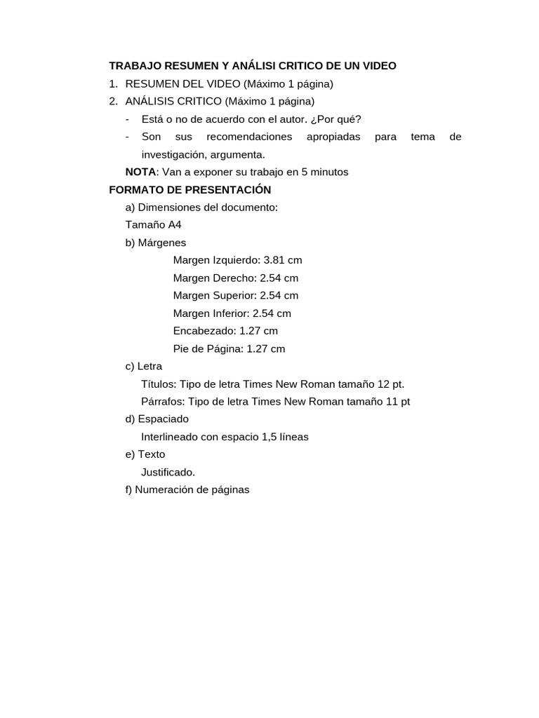 Consigna de Trabajo Resumen y Análisi Critico de Un Video | PDF