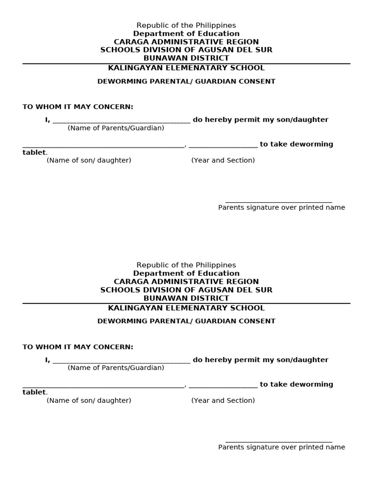 Parental Concent Deworming | PDF