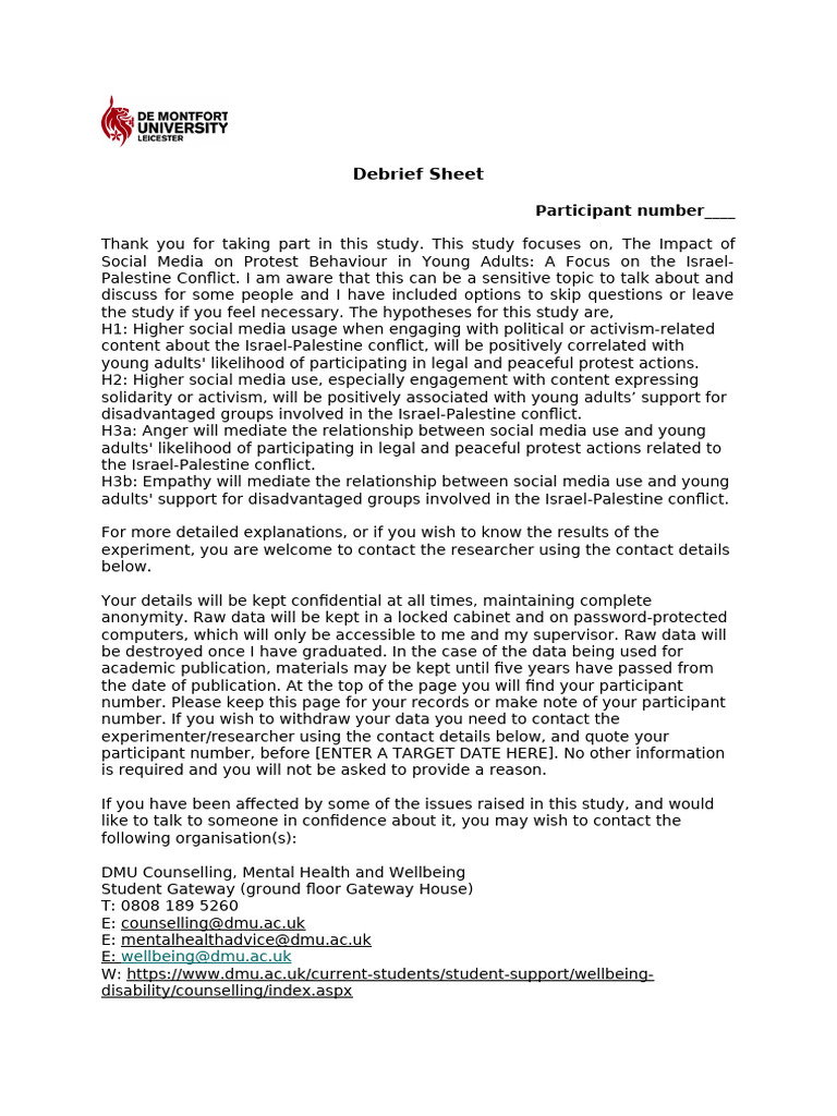Research Study Debrief Sheet | PDF | Psychology | Social Psychology