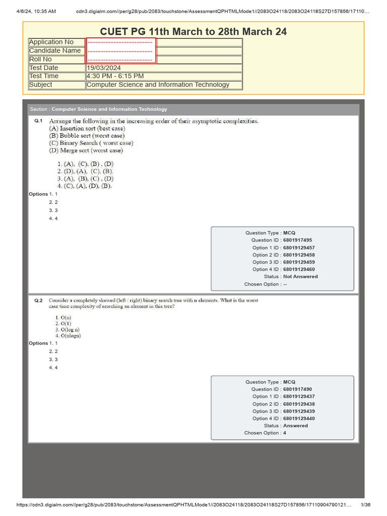 Cuet Paper 2024 | PDF | Multiple Choice | Methodology