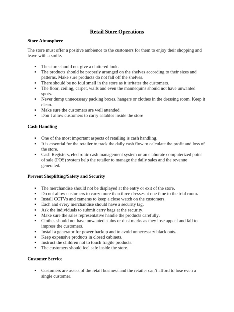 Retail Store Operations | PDF | Marketing | Business