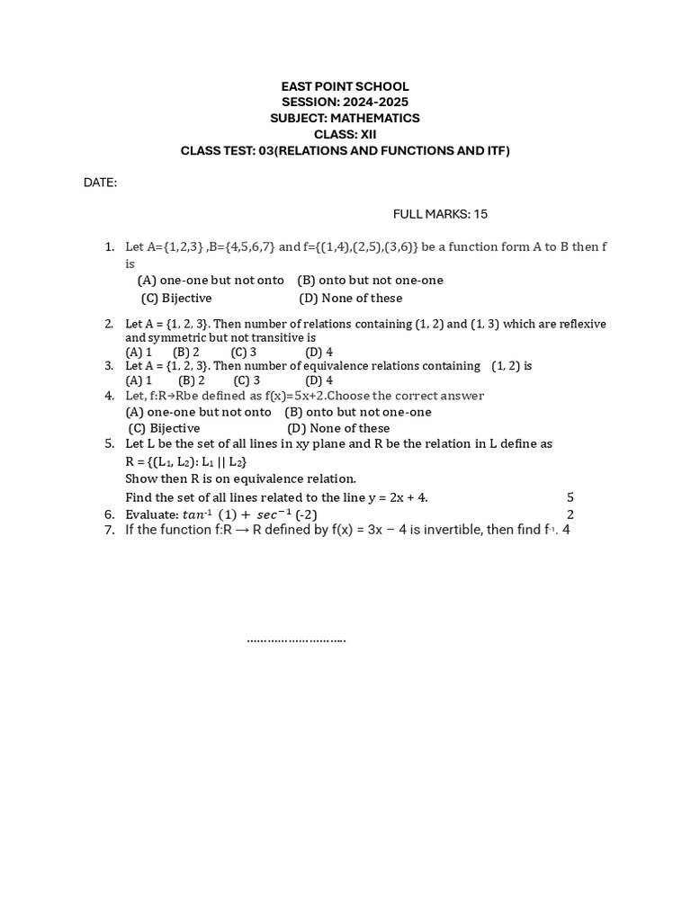 12 Class Test 3 | PDF