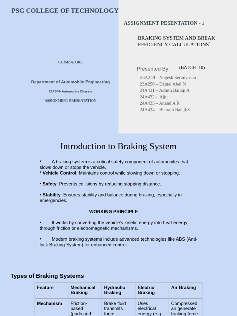 Braking Efficiency Calculation Presentation | PDF | Brake | Vehicles