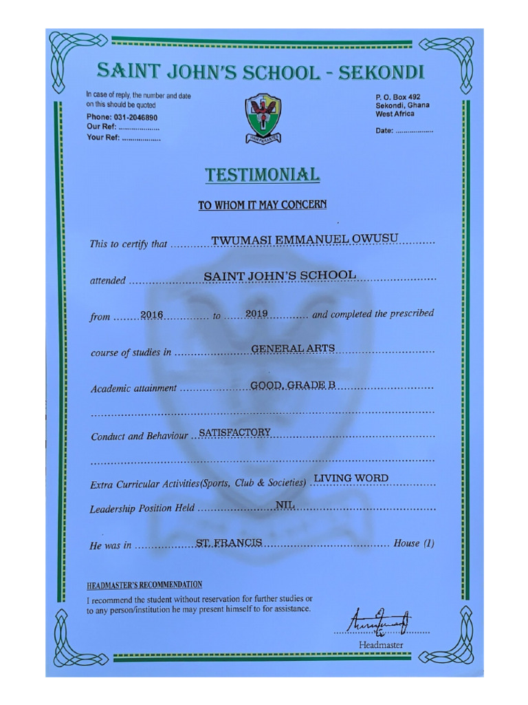 Saint John S School Sekondi Pdf