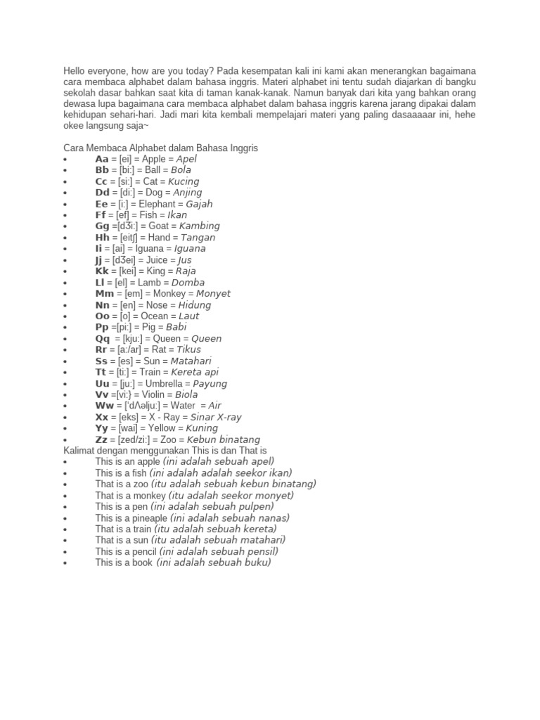 Bhs. Inggris Basic Kls 1 SD | PDF