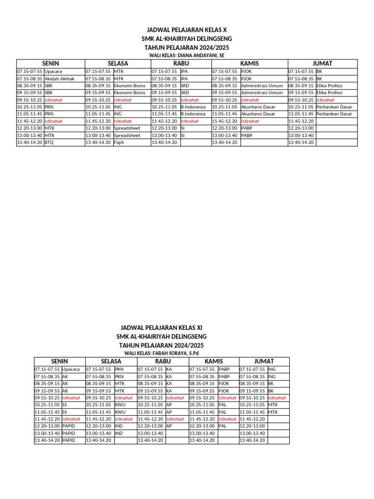 Jadwal KBM 2024-2025 | PDF
