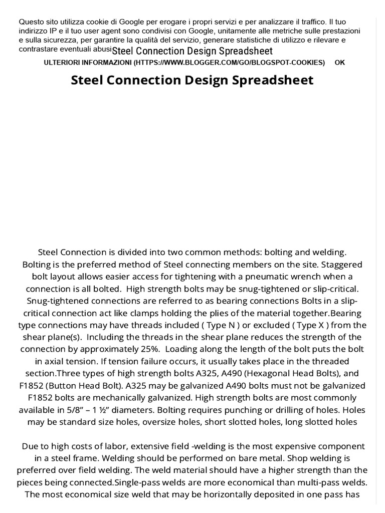 Steel Connection Design Spreadsheet - Engineering Books | PDF | Screw | Industrial Processes