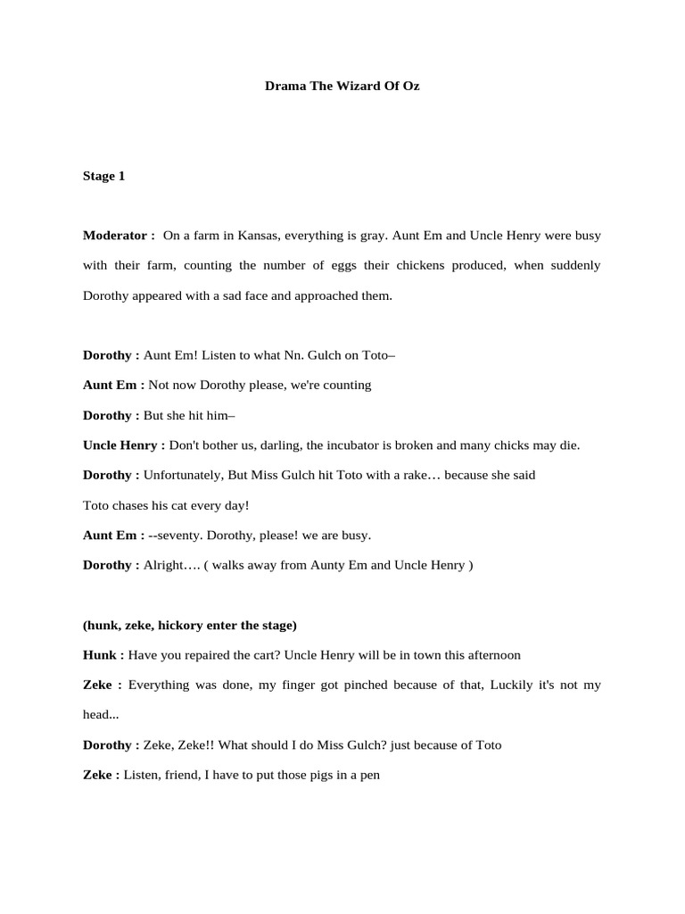 The Wizard of Oz Play Script by EliteA22UHO | PDF | Scarecrow (Oz ...