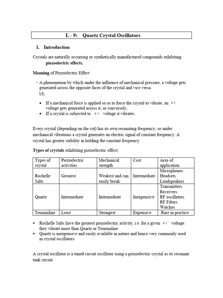L - 9 Quartz Crystal Oscillator | PDF | Electronic Oscillator | Capacitor